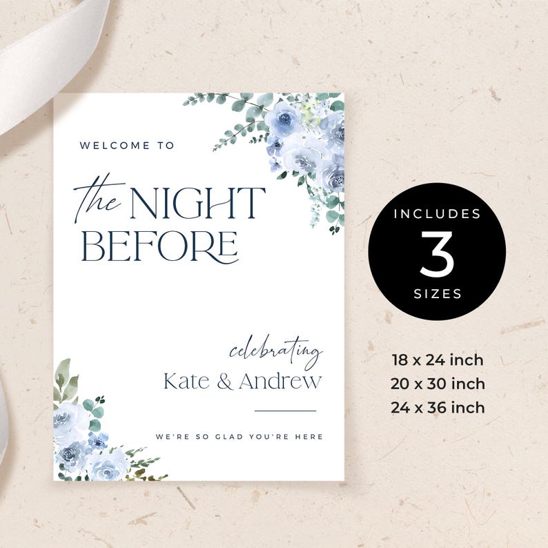 The Night Before Welcome Sign Template, Editable Dusty Blue Rehearsal ...