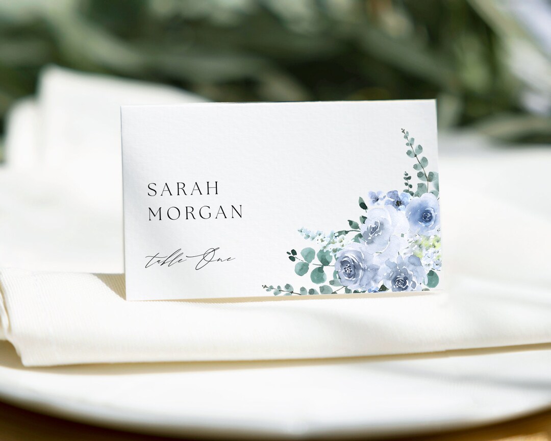 Dusty Blue Wedding Seat Card, Table Seat Card, Template Seat Card, Blue ...