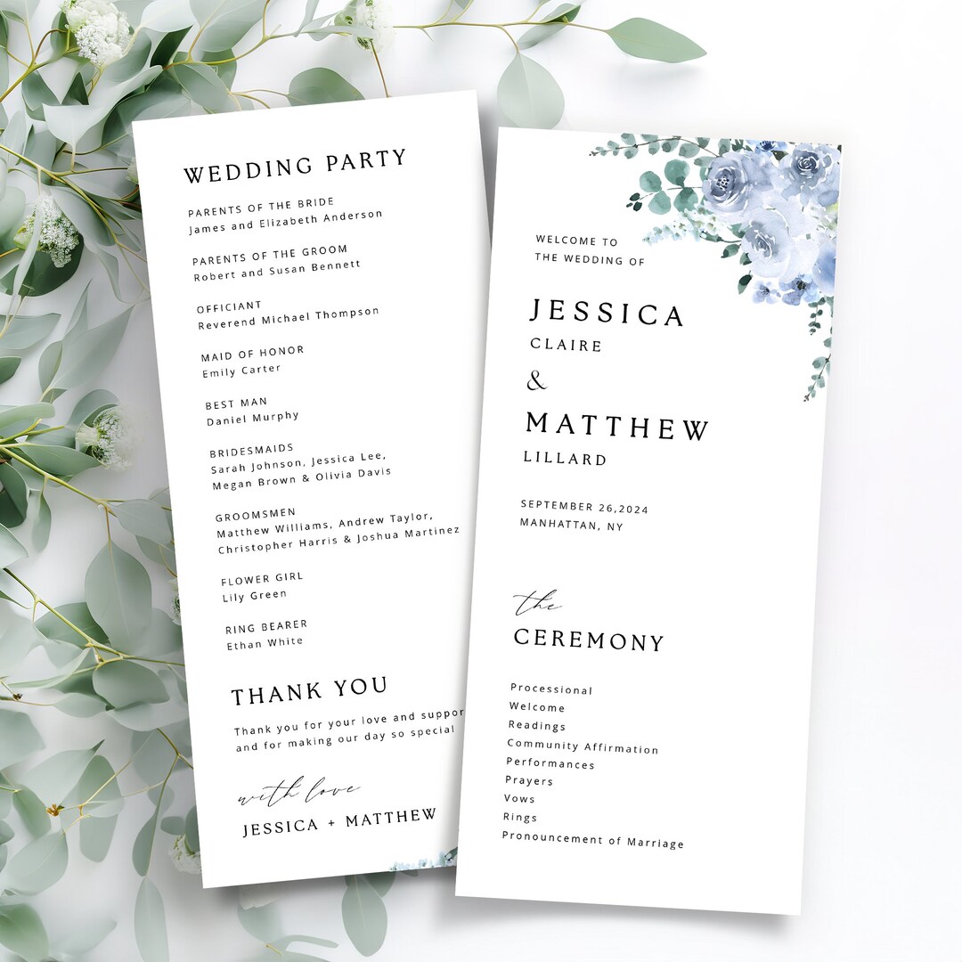 Floral Wedding Program Template, Printable Ceremony, DIY Program Card ...