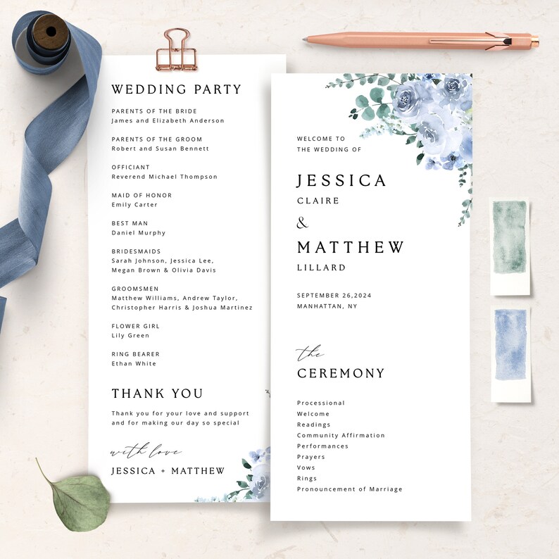 Floral Wedding Program Template, Printable Ceremony, DIY Program Card ...