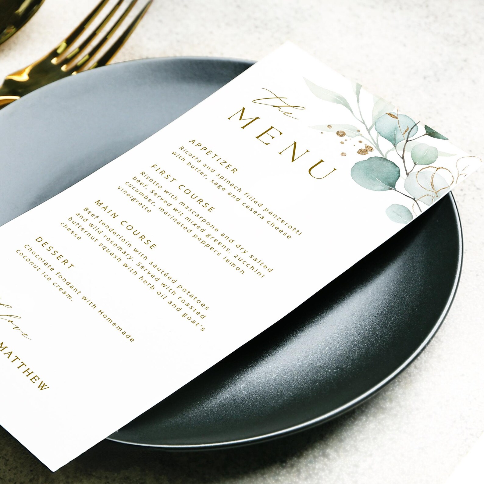 Editable Greenery Wedding Menu Template Modern Eucalyptus Dinner Menu ...