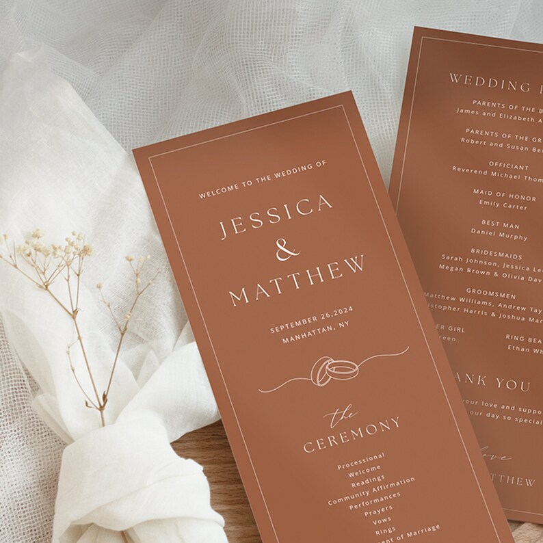 Terracotta Wedding Program, Boho Wedding Program Template, Minimal ...