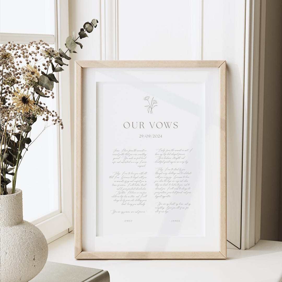 Wedding Vows Wall Art Our Vows Digital Wedding Vows Keepsake First ...