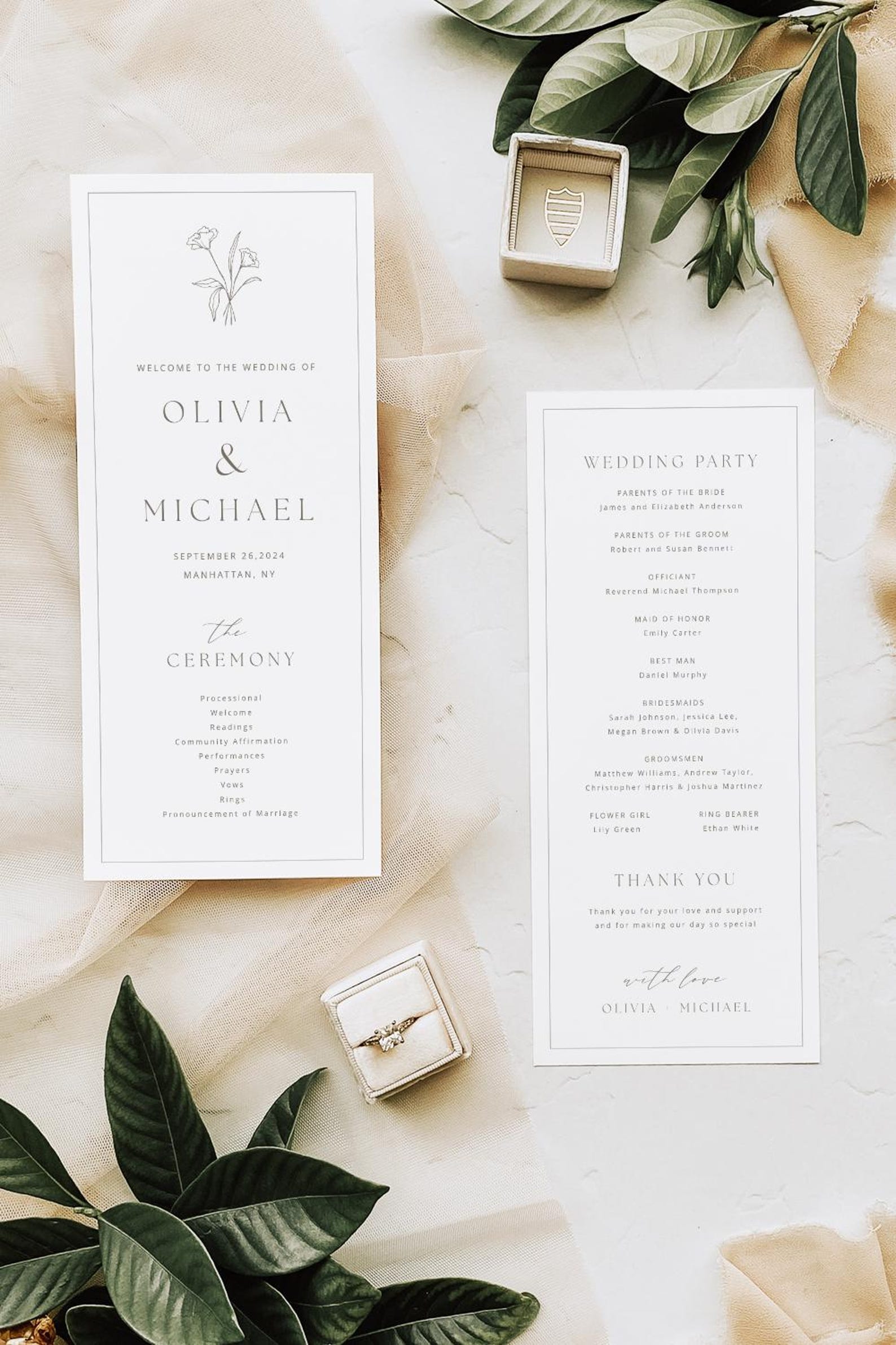 Wedding Ceremony Program Template Digital Download Minimalist ...