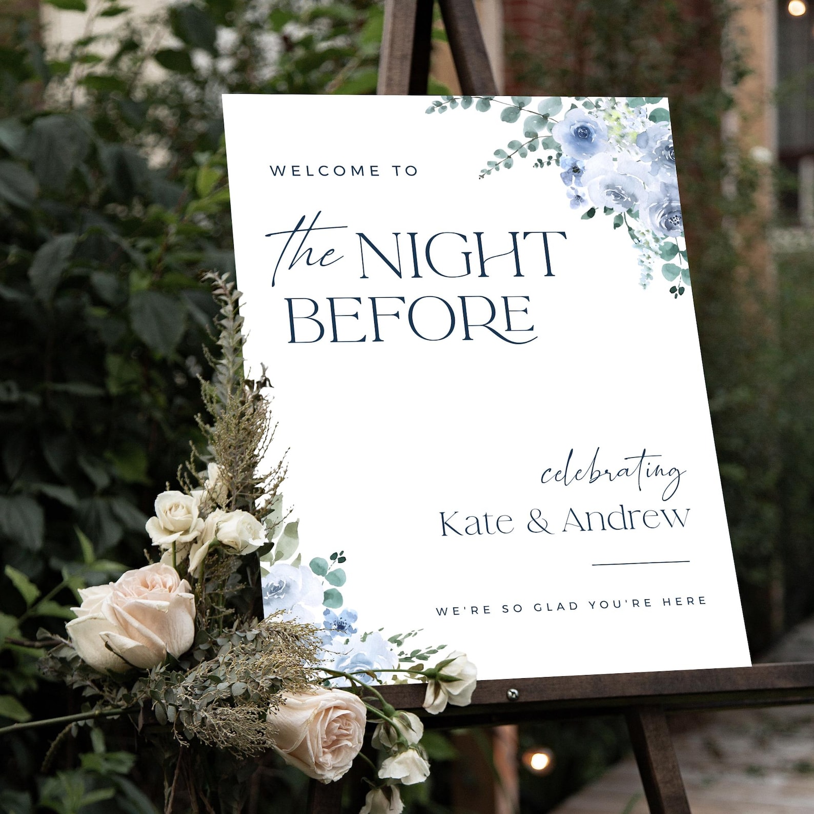 The Night Before Welcome Sign Template Editable Dusty Blue Rehearsal ...