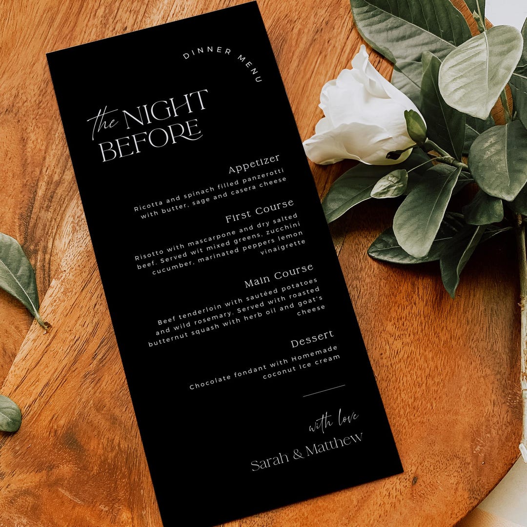 Rehearsal Dinner Menu Template Wedding Menu Minimalist Wedding Template ...