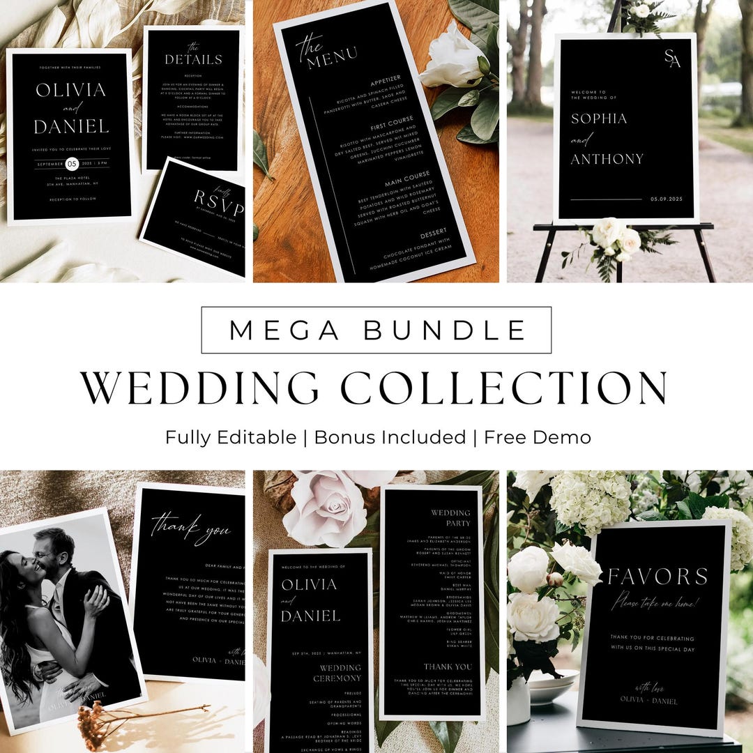Black and White Wedding Collection Template for Wedding Program Wedding ...