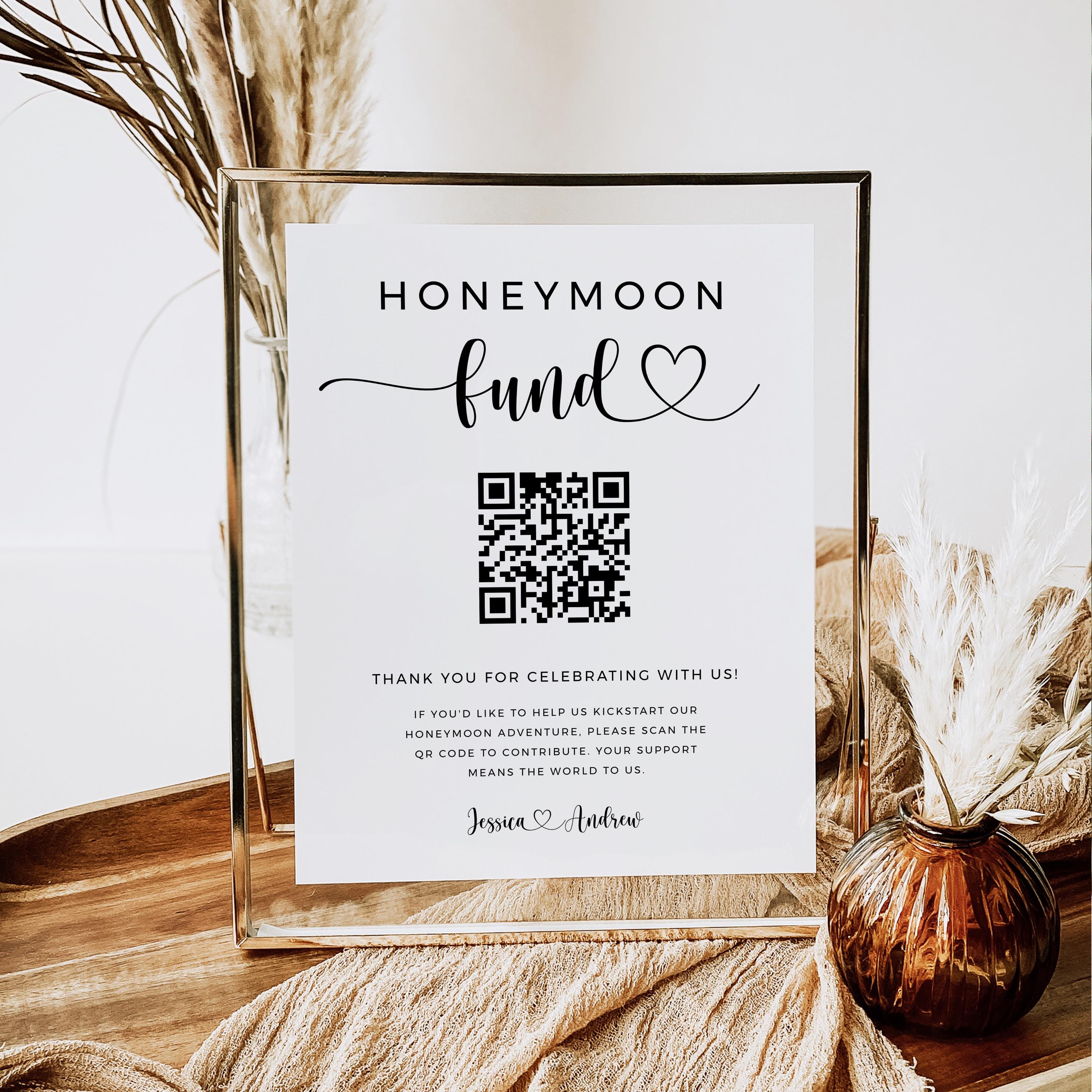 Modern Honeymoon Fund QR Code Sign Template Editable Wedding Venmo ...