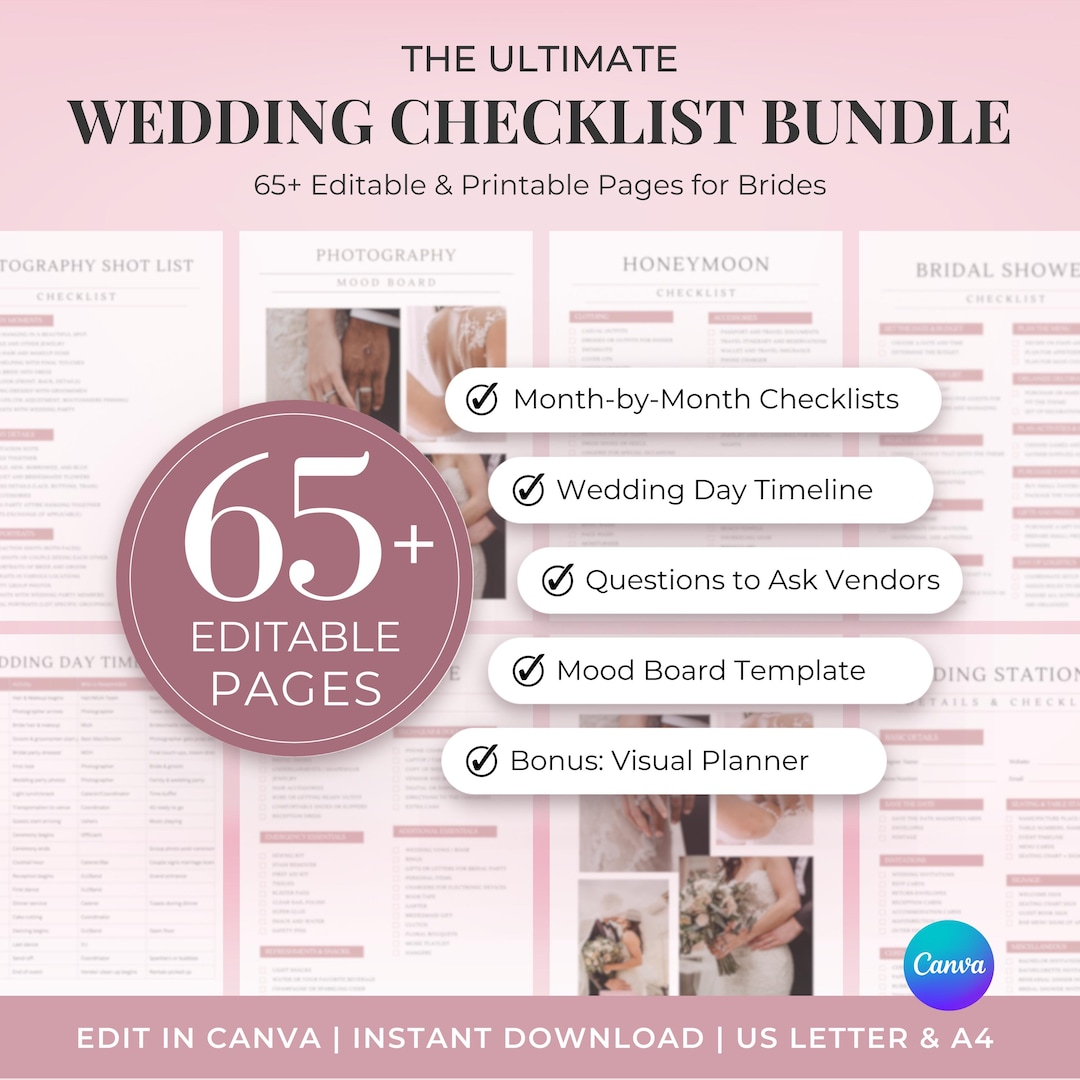 Wedding Planning Checklist Month by Month Editable Wedding Planner ...