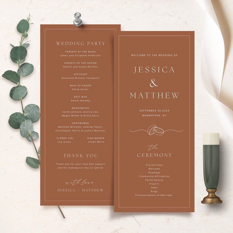 Terracotta Wedding Program, Boho Wedding Program Template, Minimal Order of Service Template ...