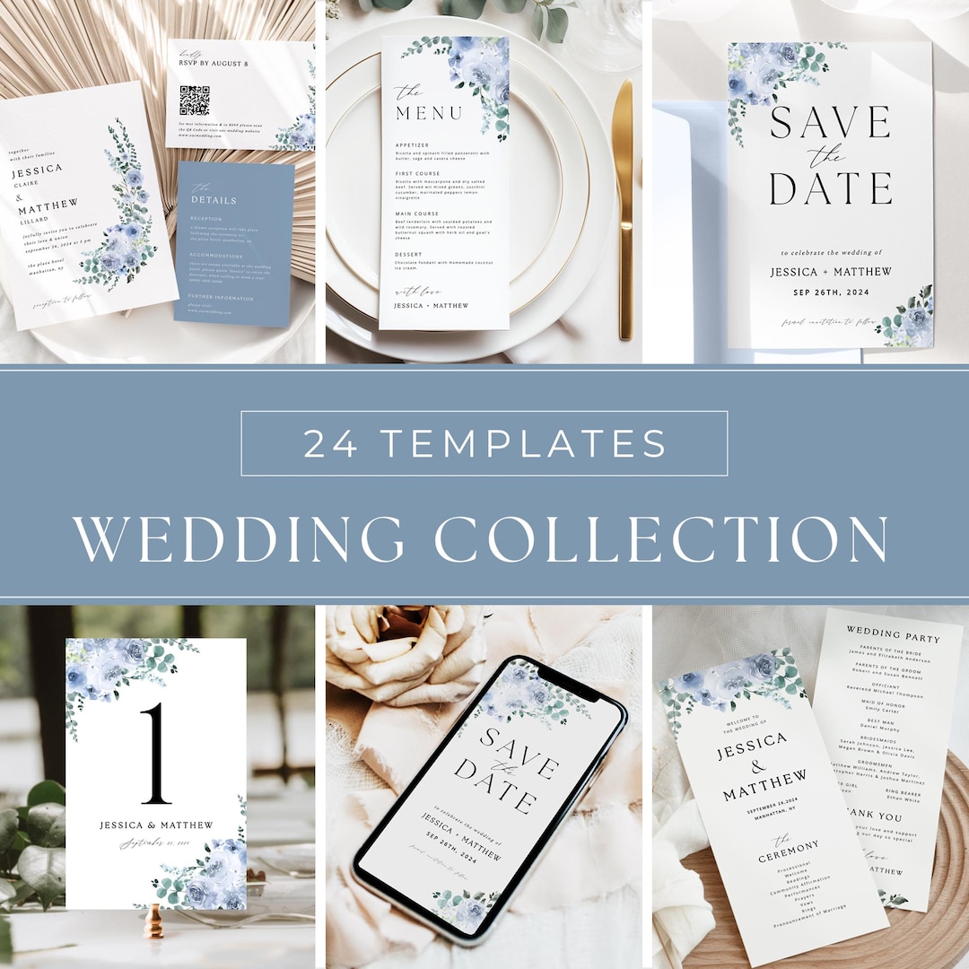 Dusty Blue Wedding Template Bundle Digital Wedding Template DIY Wedding ...