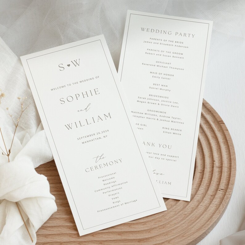 Modern Wedding Program Template, Elegant Wedding Ceremony Program ...