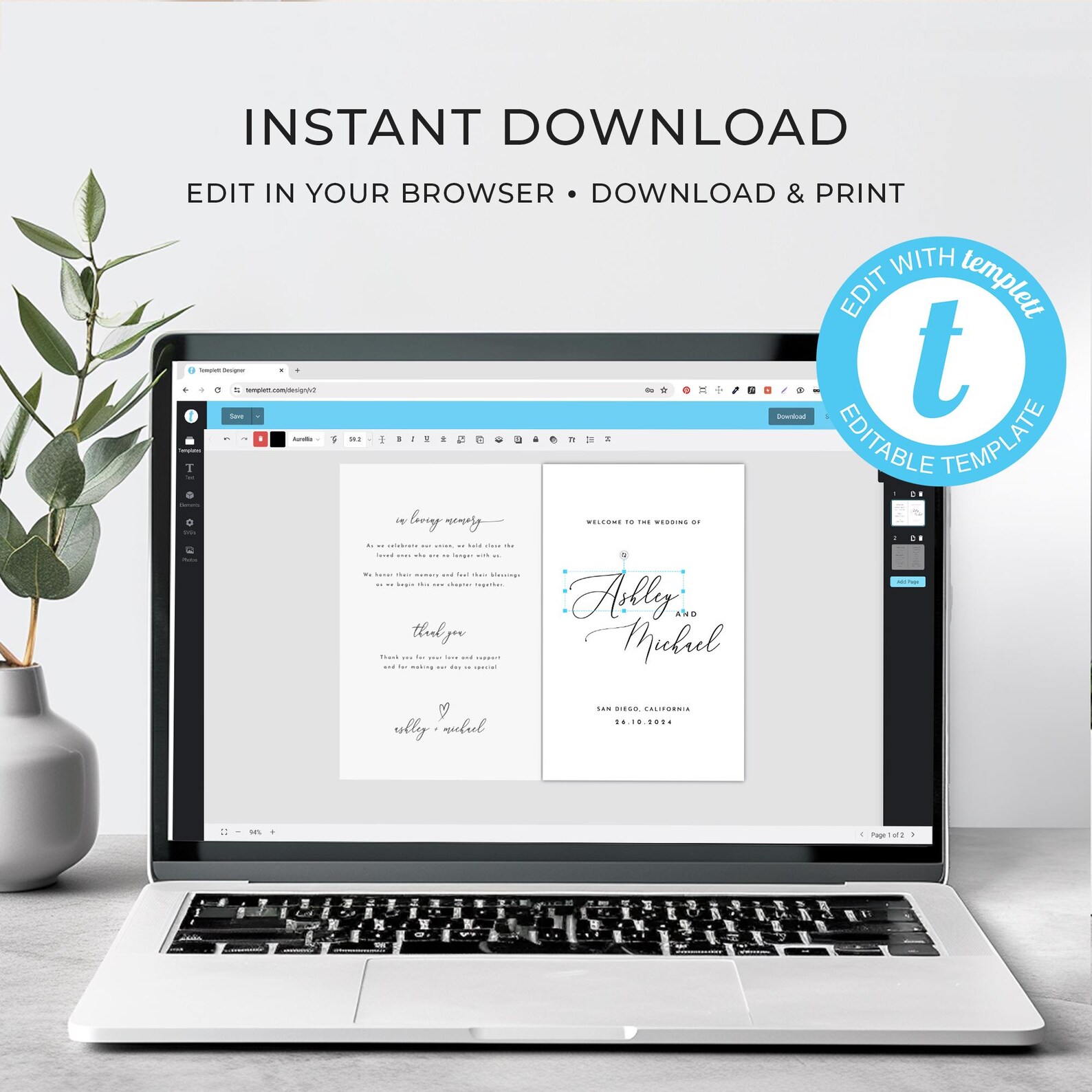 Wedding Fan Program Template, Wedding Timeline Program, Instant ...
