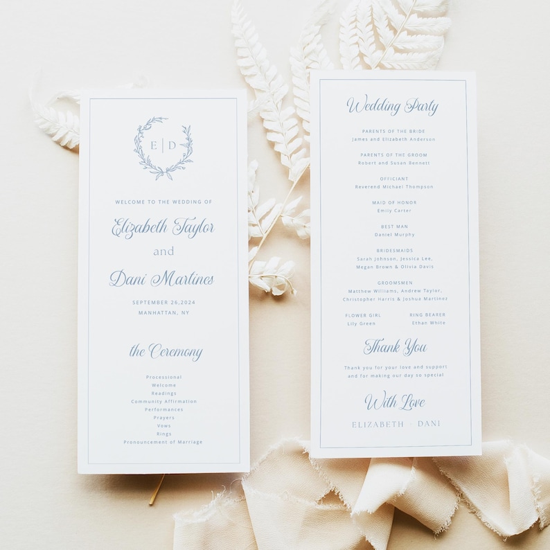 Elegant Wedding Program Template Monogram & Border Wedding Ceremony ...