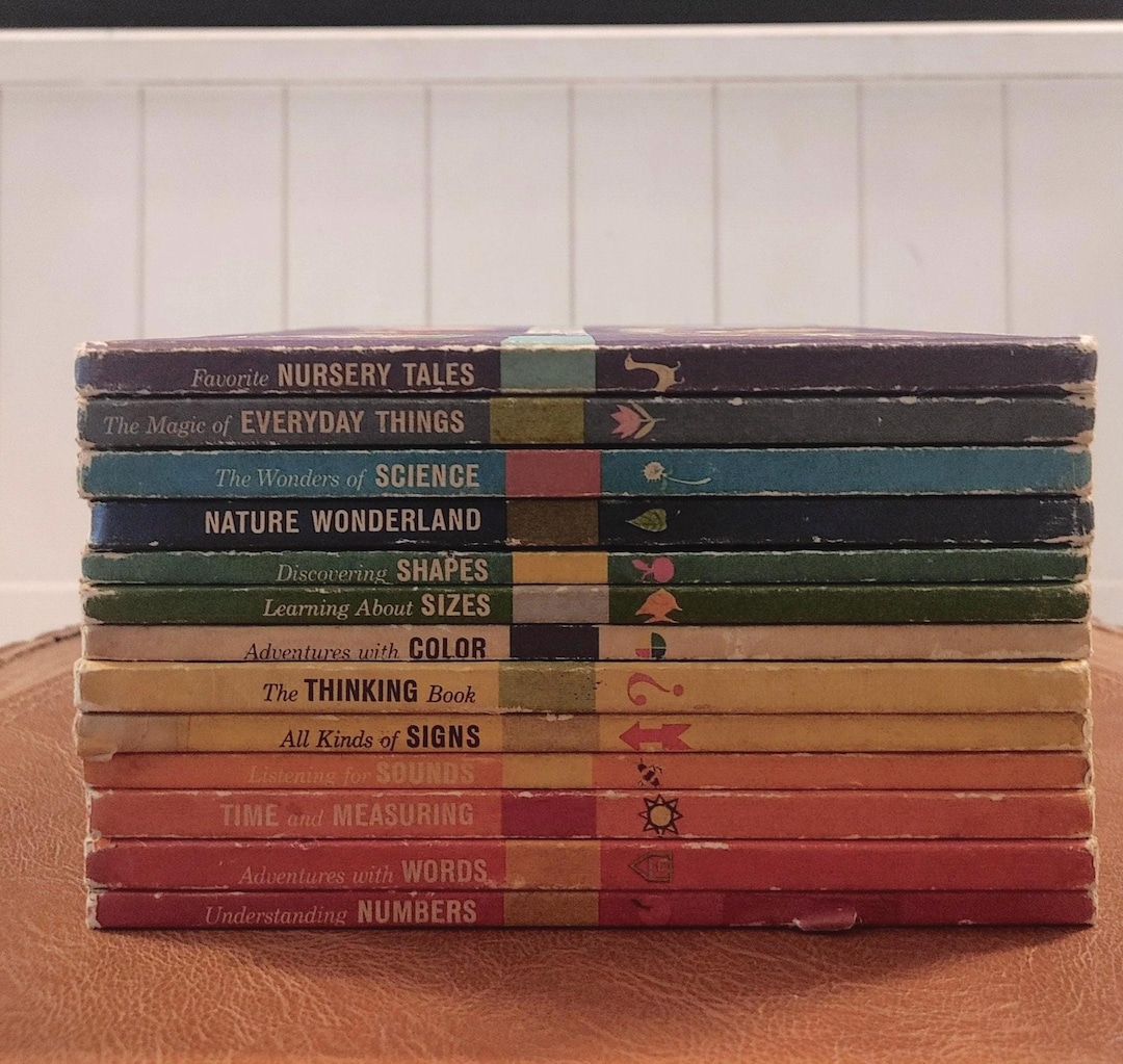 Rainbow Book Stack, Childrens Room Decor, Vintage First Adventures in ...