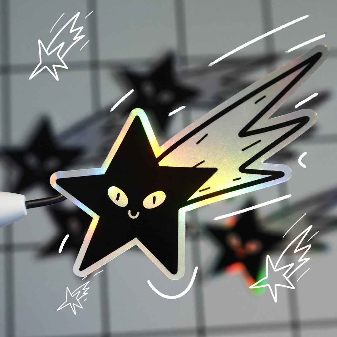 Holographic Smiling Star Sticker Cute Vinyl Decal for Laptops, Water ...