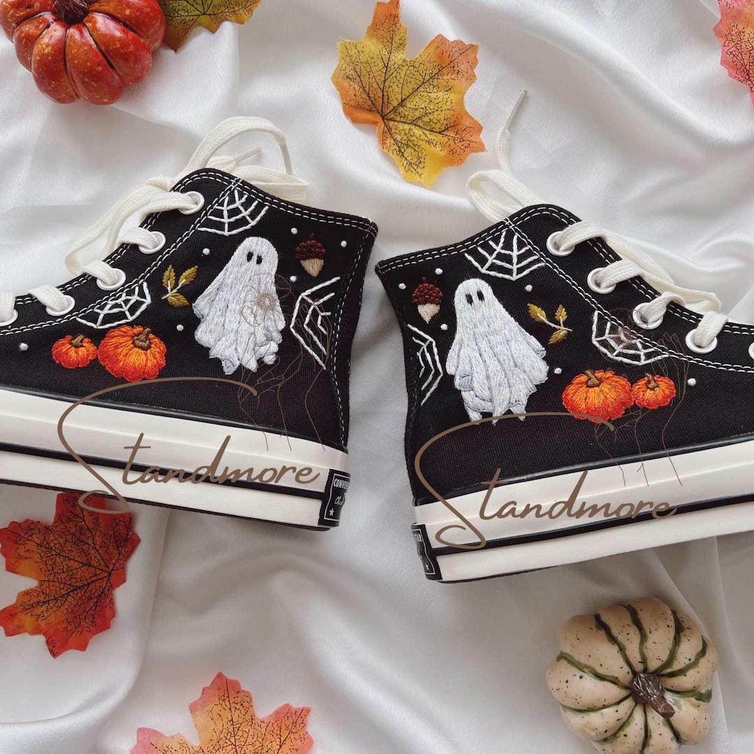 Custom Embroidered Halloween Converse Shoes,halloween Vibes Embroidered ...