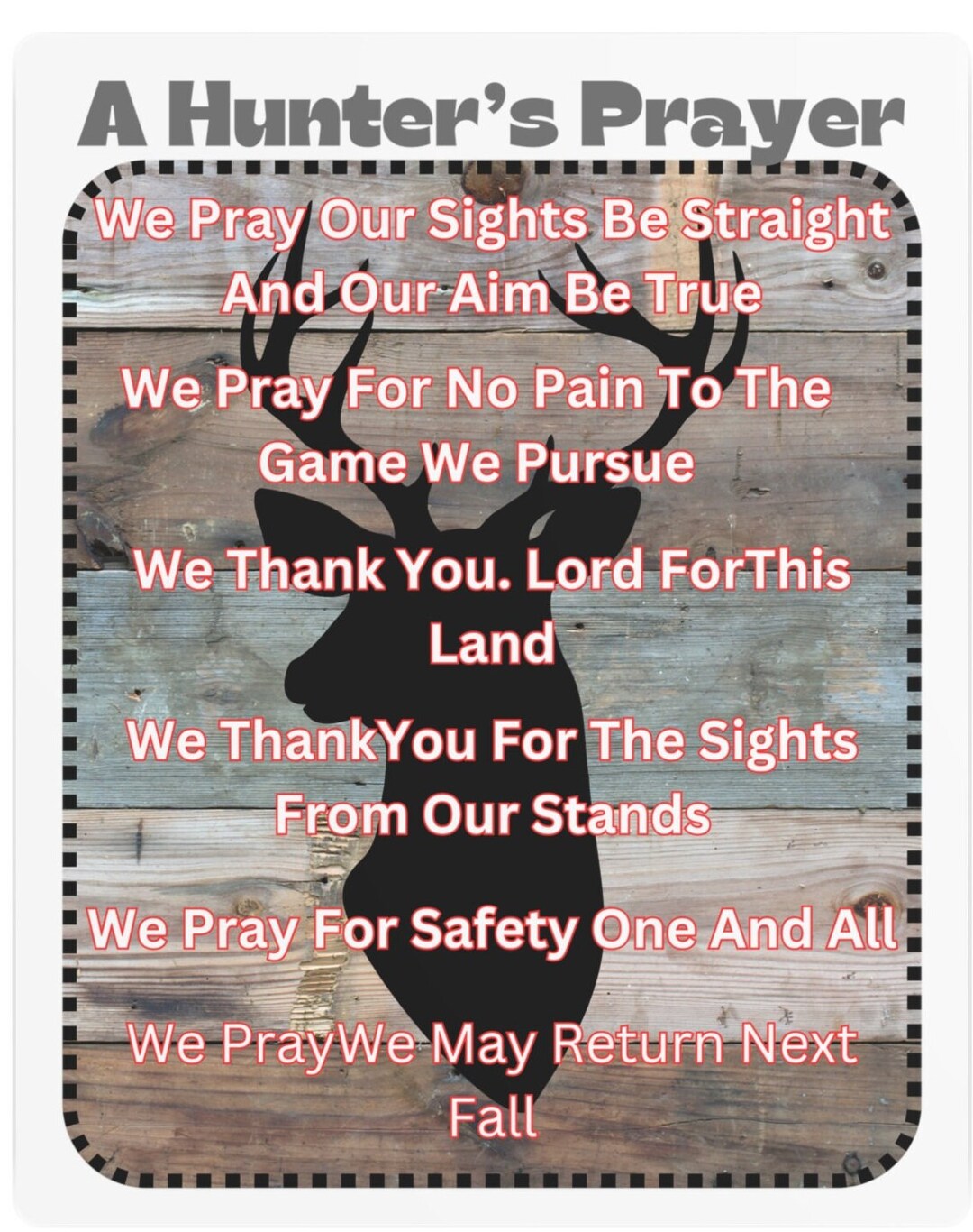 Hunter's Prayer Sign Clean Kill No Pain Whitetail Deer Hunting Large ...