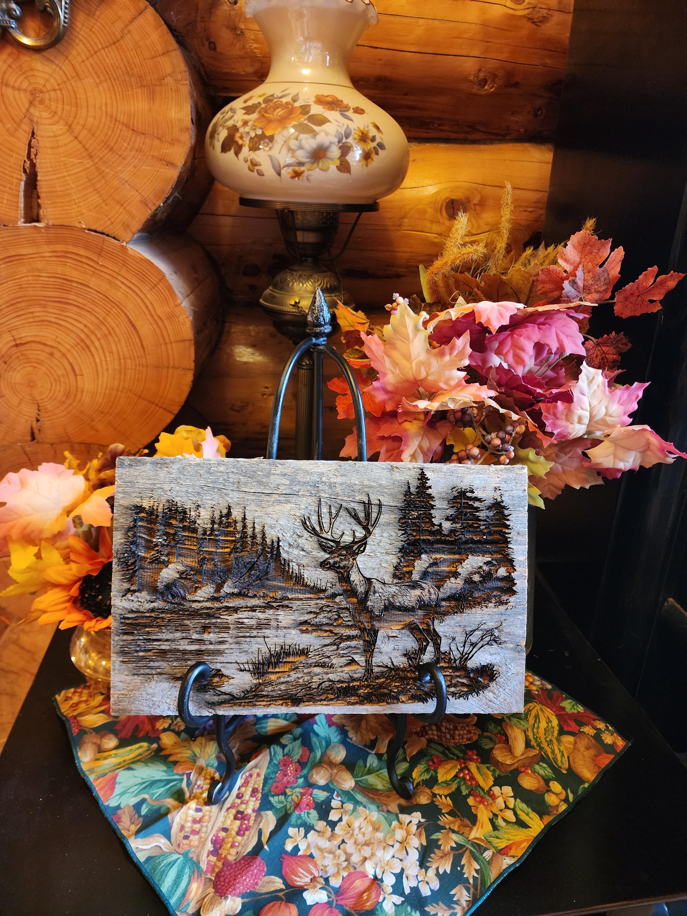 Hand Crafted Deep Laser Engraved Whitetail Deer Scene Weathered Grey ...
