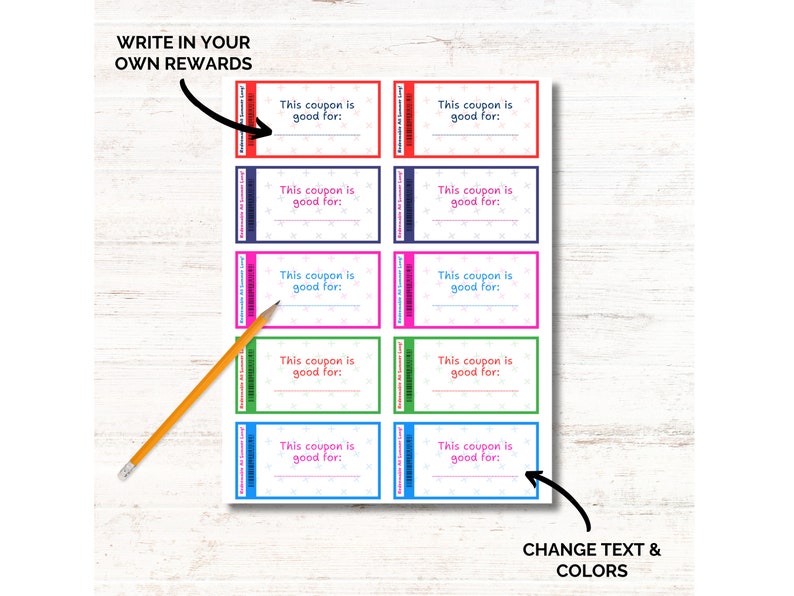 Printable Kids Summer Reward Coupons, Editable Coupons, Digital Kids ...