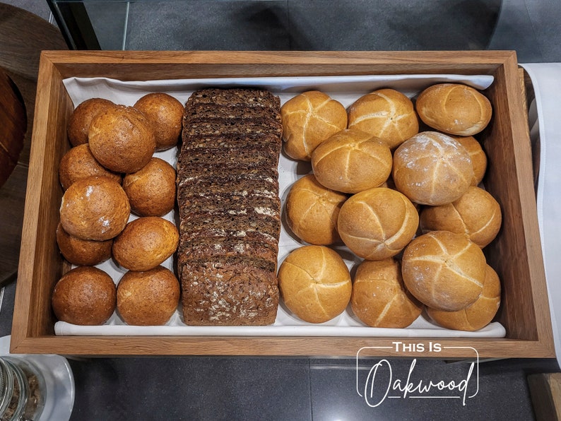 Bread Bin and Wooden Food Display Riser for Buffet Fruit Stand and ...