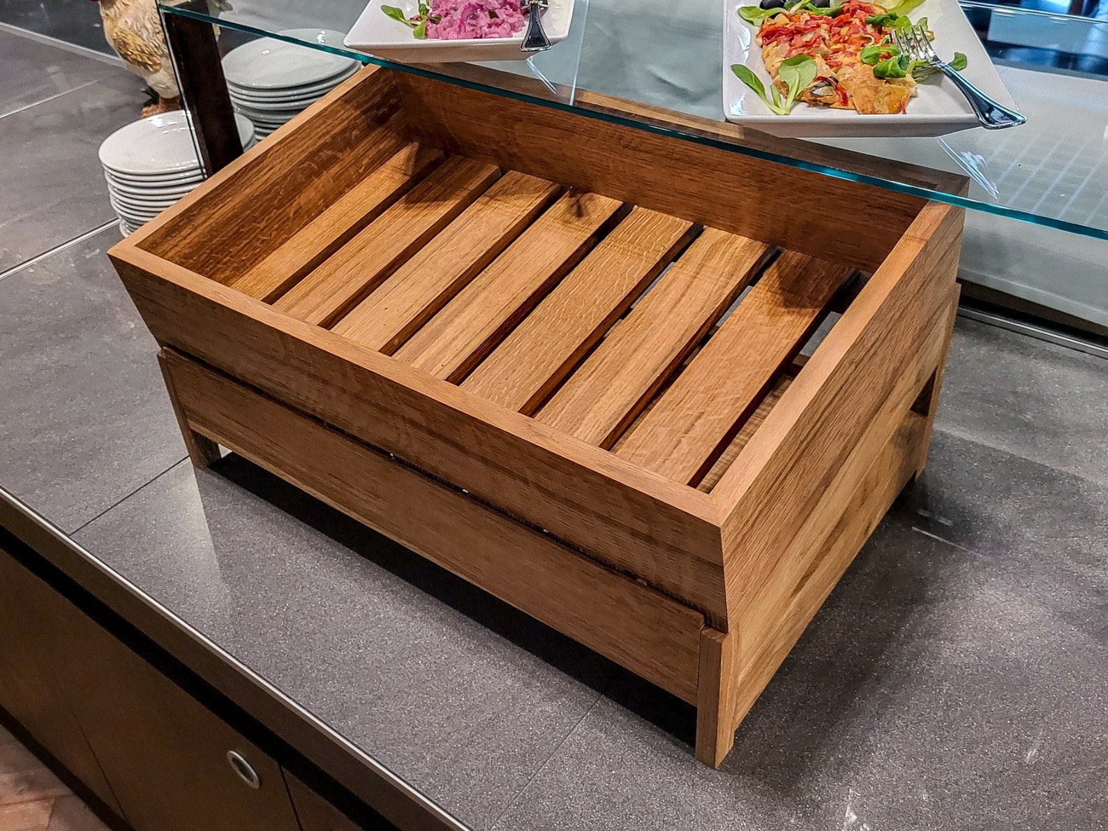 Wooden Fruit Box Case Pastry Display Wood Crate Bakery Dozen Wood Shelf ...