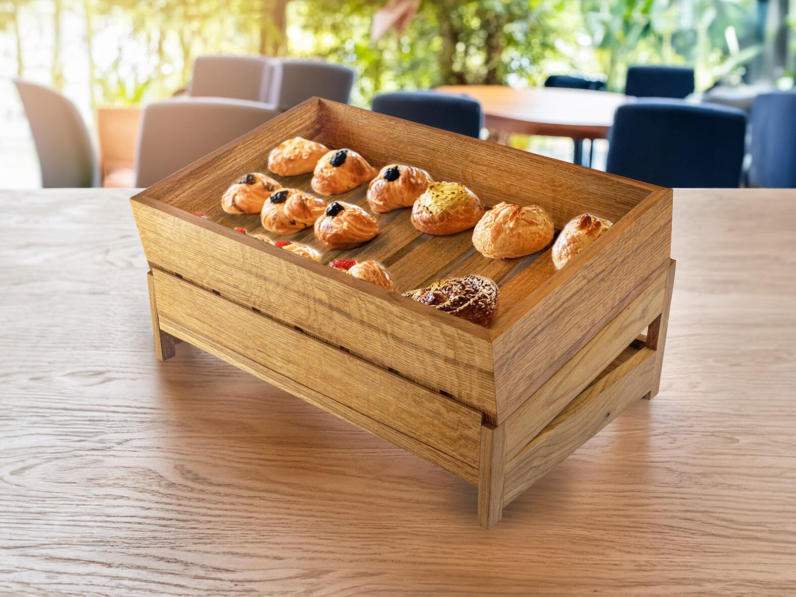 Bread Bin and Wooden Food Display Riser for Buffet Fruit Stand and ...