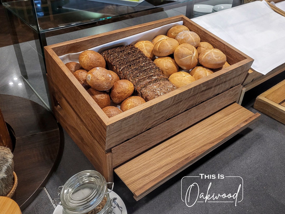 Bread Bin and Wooden Food Display Riser for Buffet Fruit Stand and ...