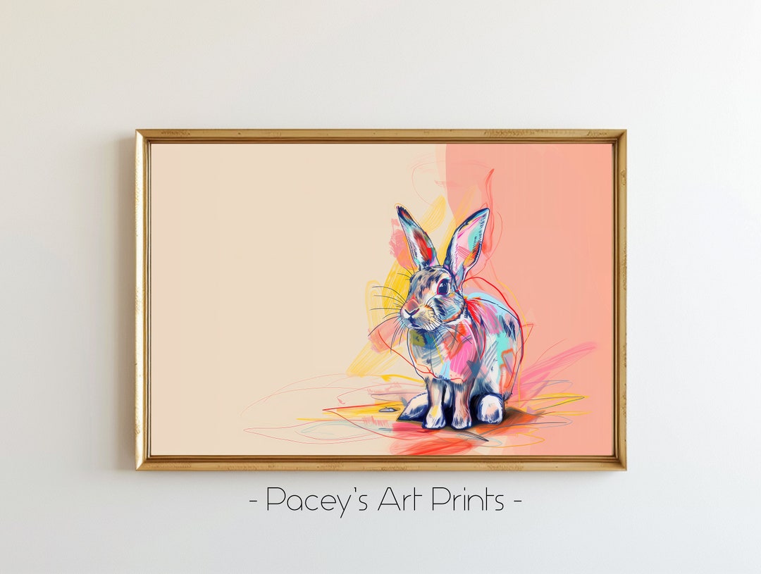 Whimsical Rabbit Watercolor Painting Unique Pastel Bunny Lover Wall Art ...