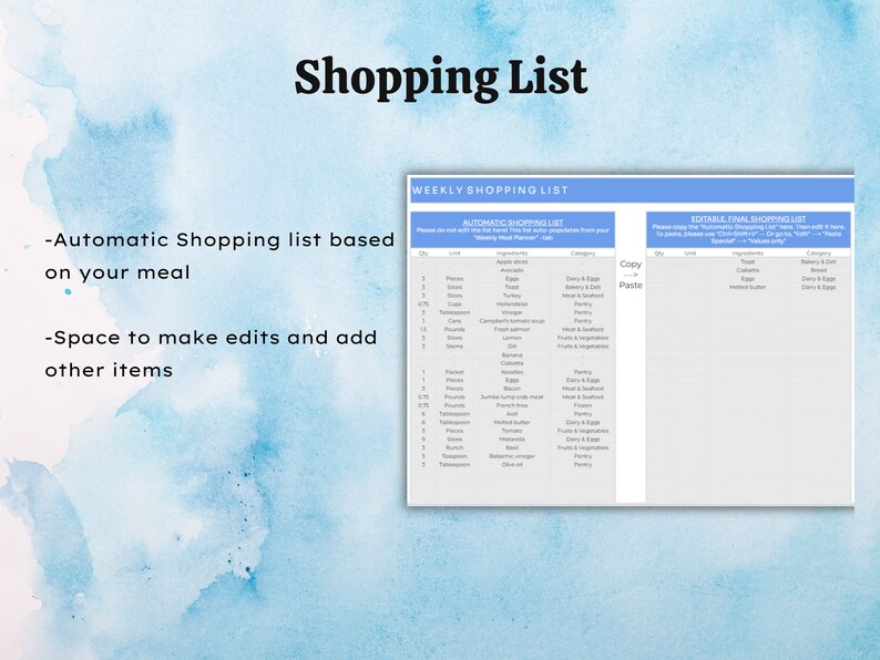 Simple Weekly Meal Planner and Grocery List Google Sheets Template ...