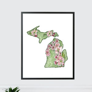 Michigan State Art Floral Print Watercolor Garden Flowers Illustration ...