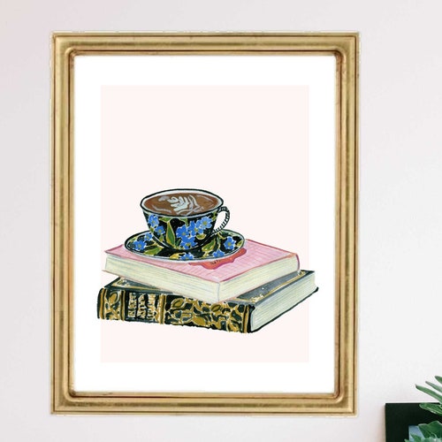 Stack of Books Art Print Painting Reading Print Home Office - Etsy