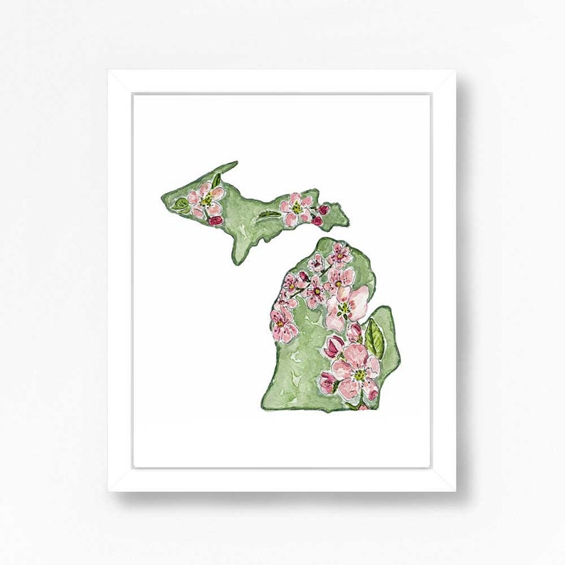 Michigan State Art Floral Print Watercolor Garden Flowers | Etsy