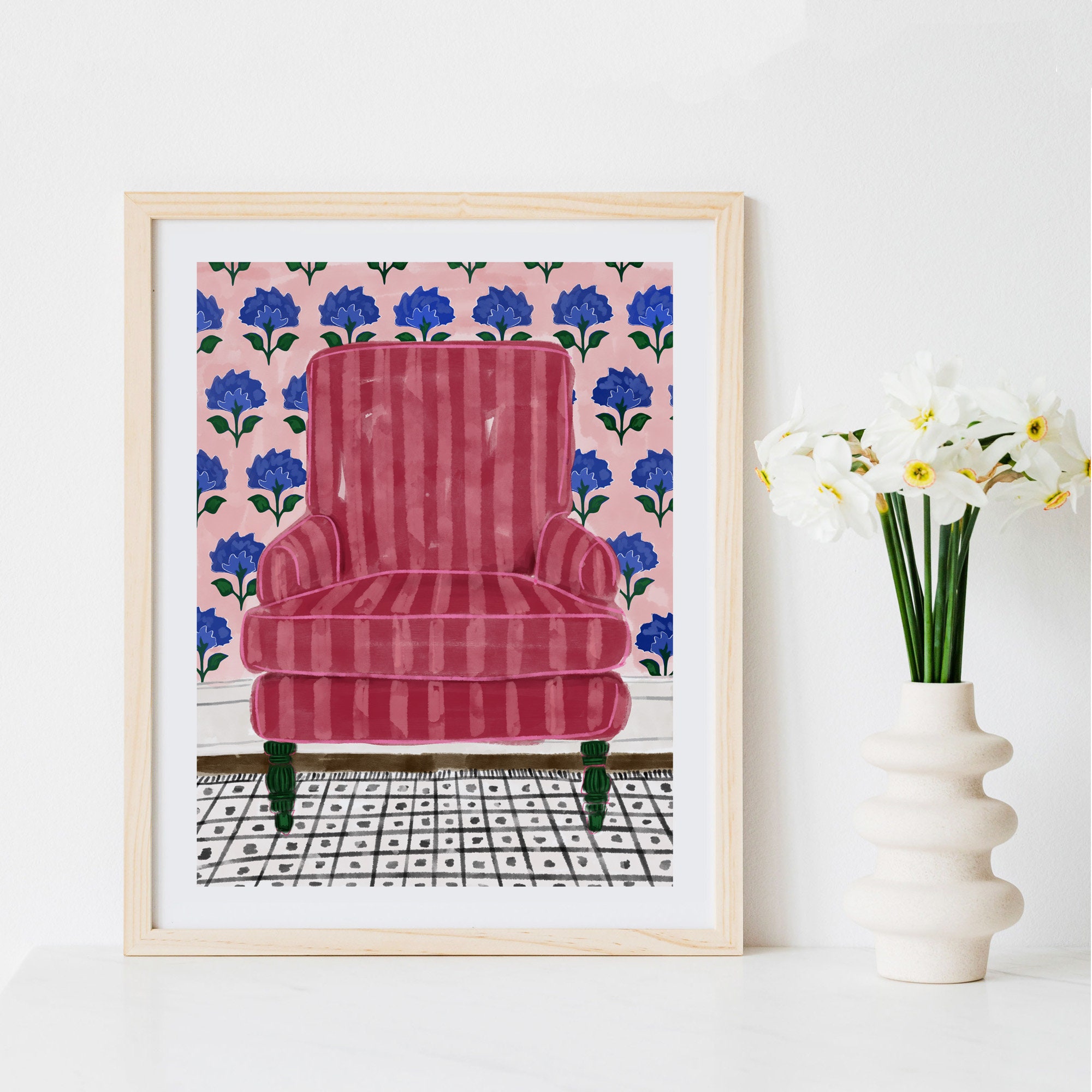 Interior Design Still Life Chair Wallpaper Art Print Boho | Etsy