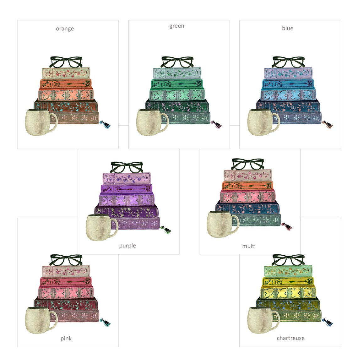 Stack of Books Decor Book Wall Art Print Watercolor Bookshelf | Etsy