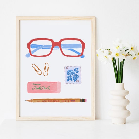Office Wall Decor Home Office Glasses Pencils Eraser Desk - Etsy