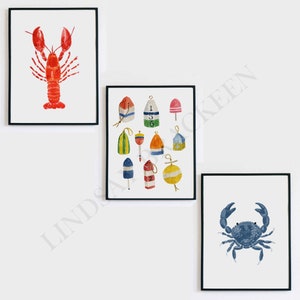 Lobster Buoys Crab Print Set Nautical Beachy Sea Side Coastal Living ...