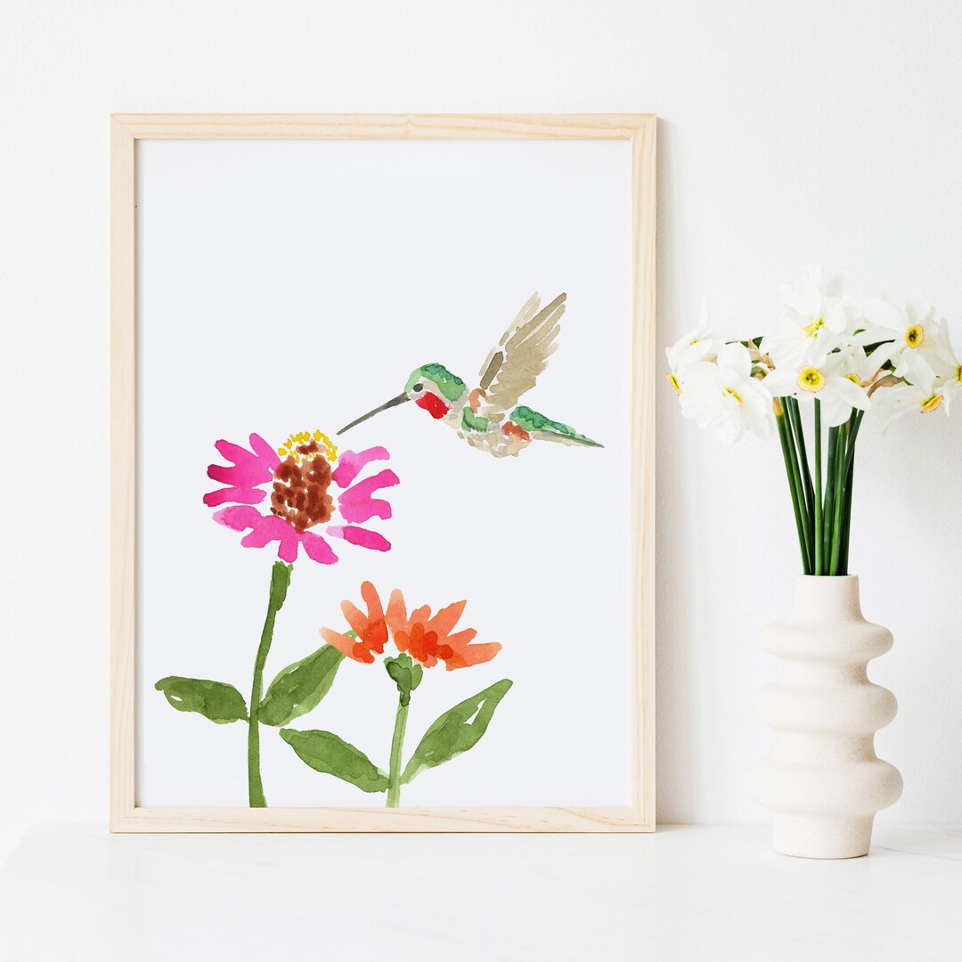Ruby Throated Hummingbird Art Print, Hummingbird Art, Hummingbird ...
