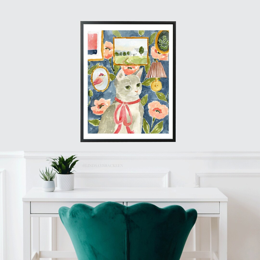 Cat Art Print, Gray White Cat Art Print, Tabby Cat Print, Cat Wall Art ...