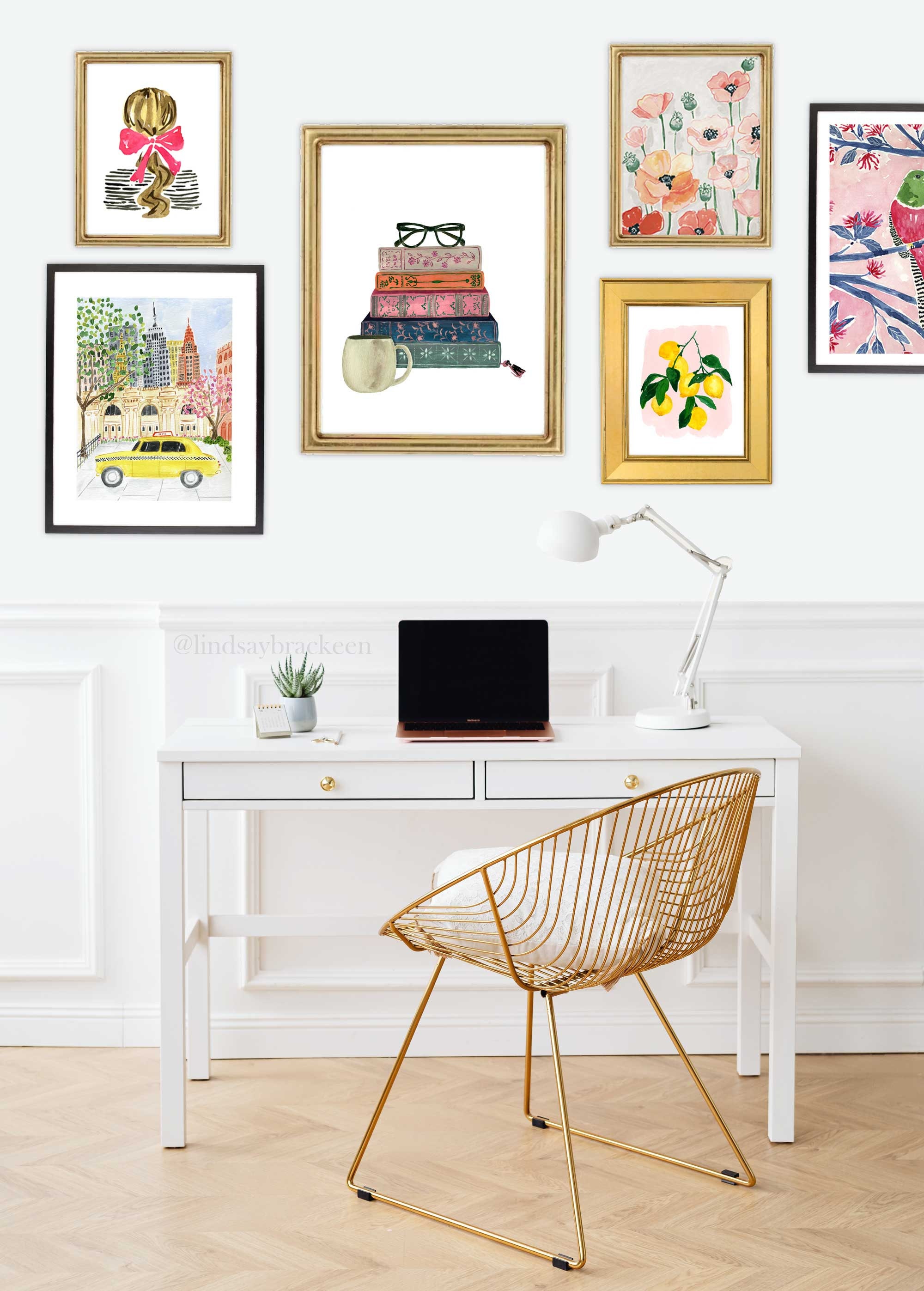 Stack of Books Decor Book Wall Art Print Watercolor Bookshelf | Etsy