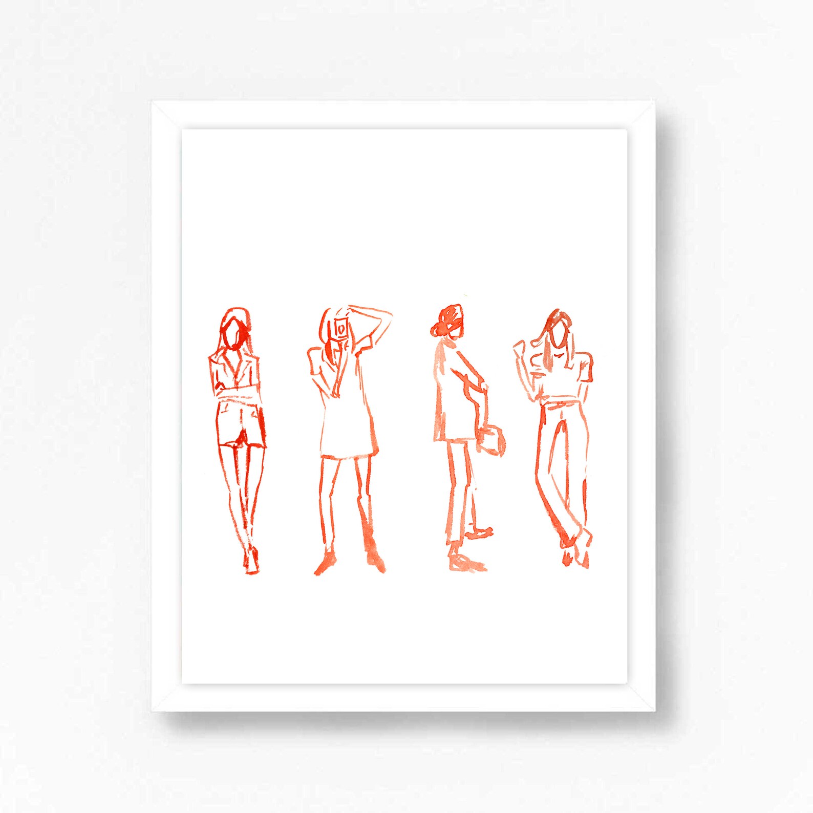 Fashion French Girl Paris Style Red Line Art French Girl Paris | Etsy