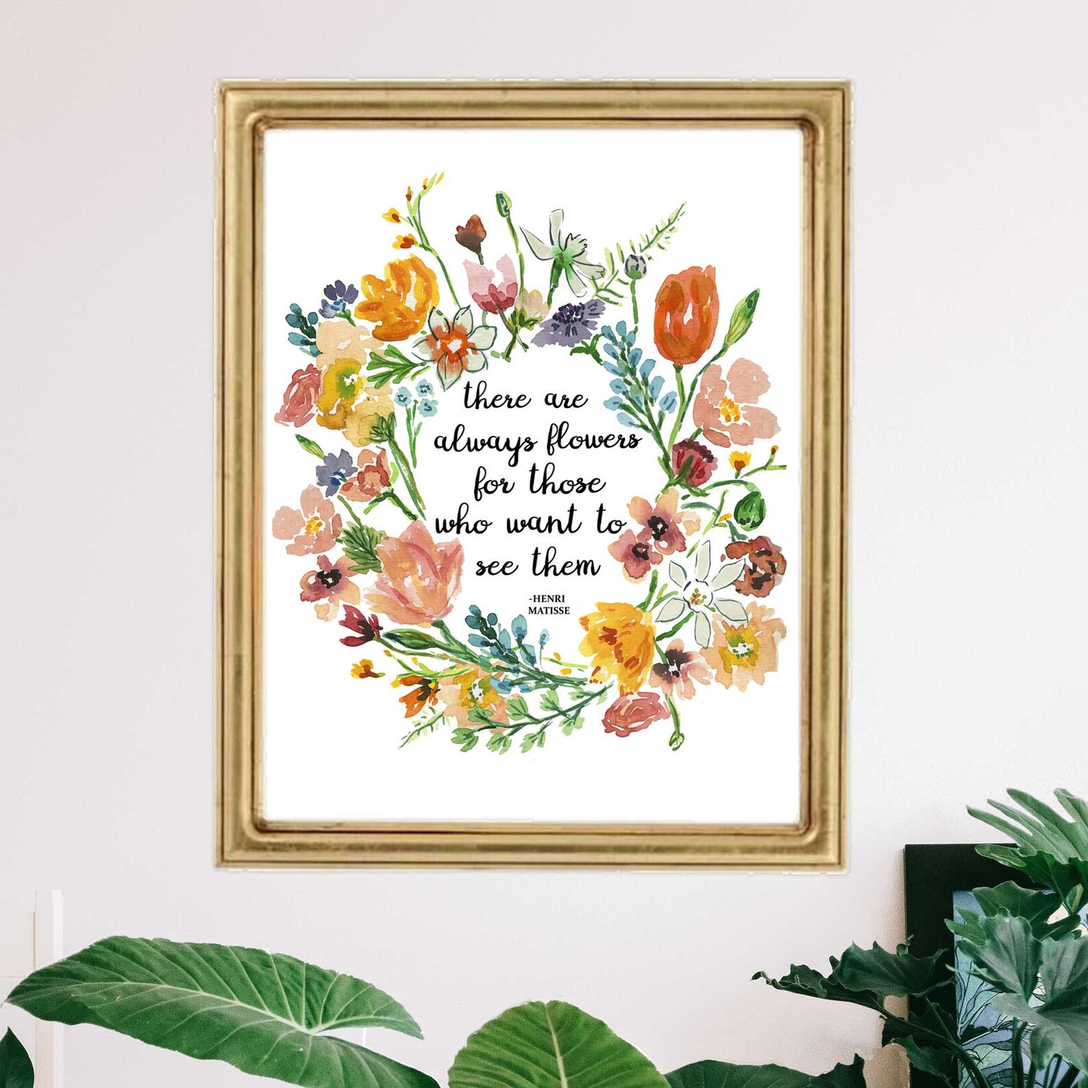 Floral Flowers Quote Art Print Watercolor Wreath Illustration | Etsy
