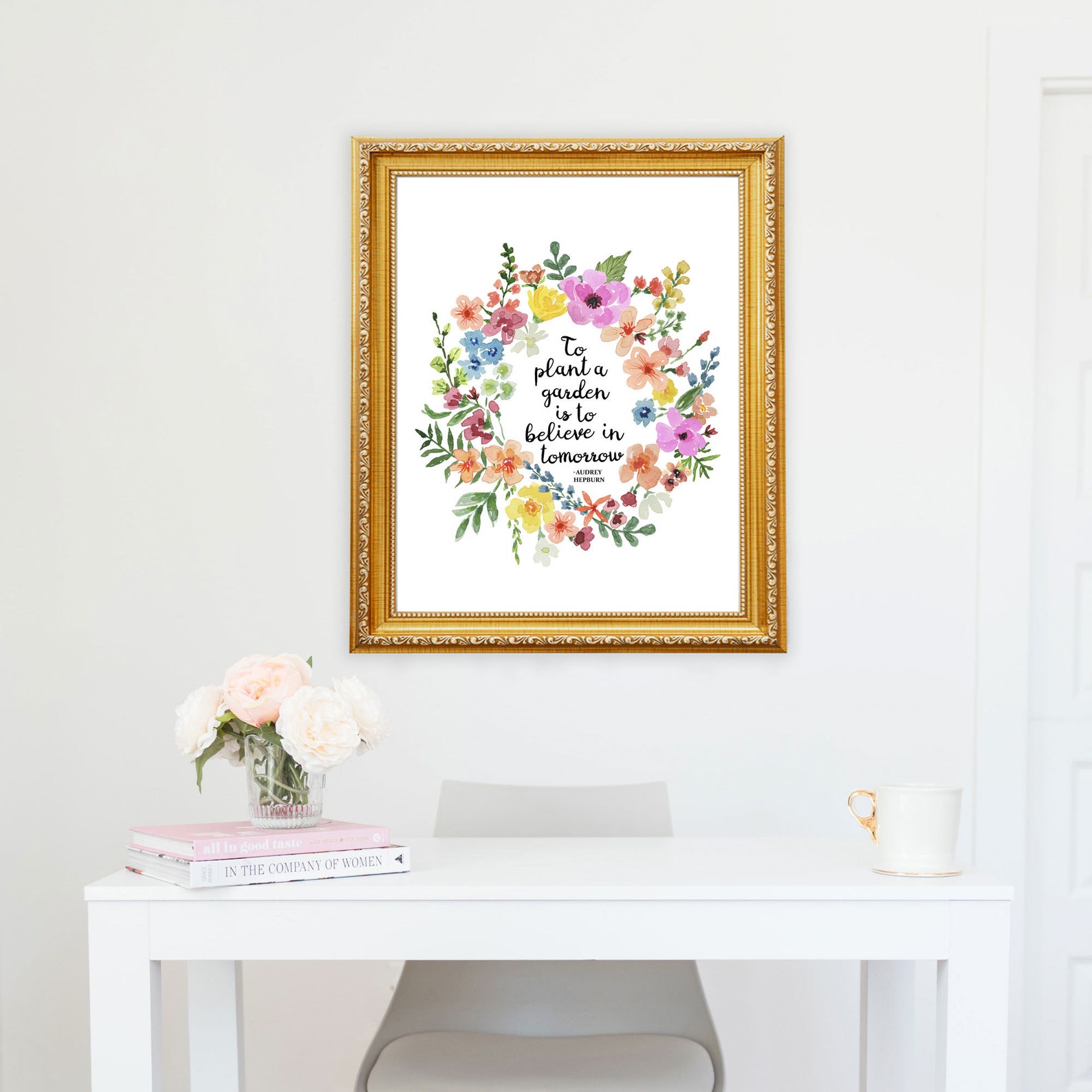 Floral Flowers Quote Art Print Watercolor Wreath Illustration | Etsy