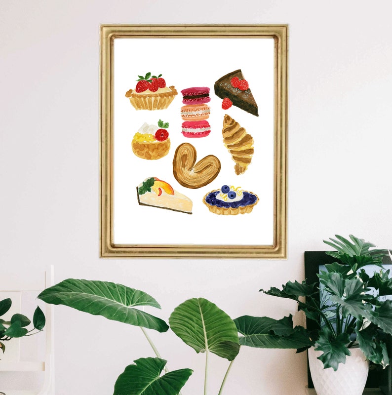 Pastry Pastries French Watercolor Art Colorful Print Dessert Bakery Pie ...
