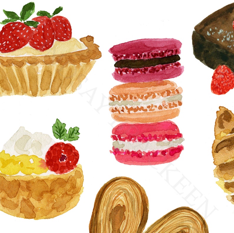 Pastry Pastries French Watercolor Art Colorful Print Dessert - Etsy
