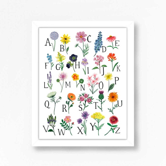 Flower Floral Alphabet Print Wall Art ABC Nursery Childrens | Etsy