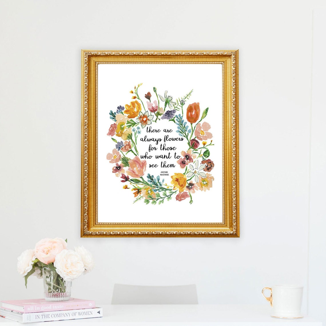 Floral Flowers Quote Art Print Watercolor Wreath Illustration | Etsy