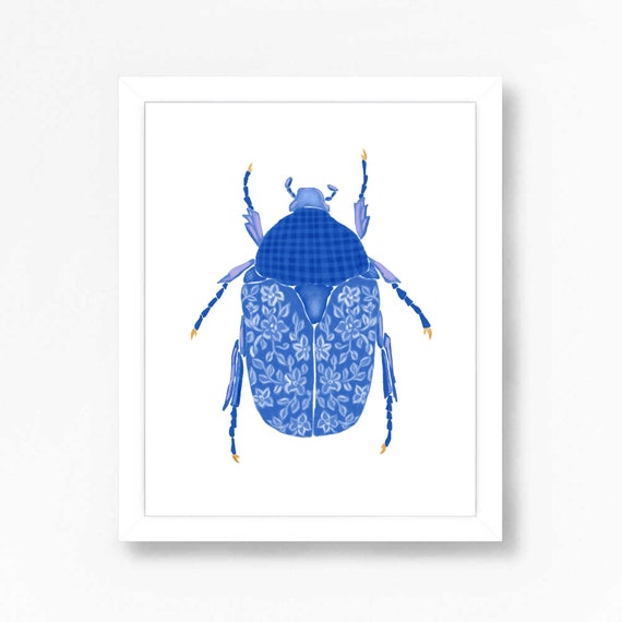 Beetle Patterned Art Print Insect Bug Floral Painting Wall - Etsy