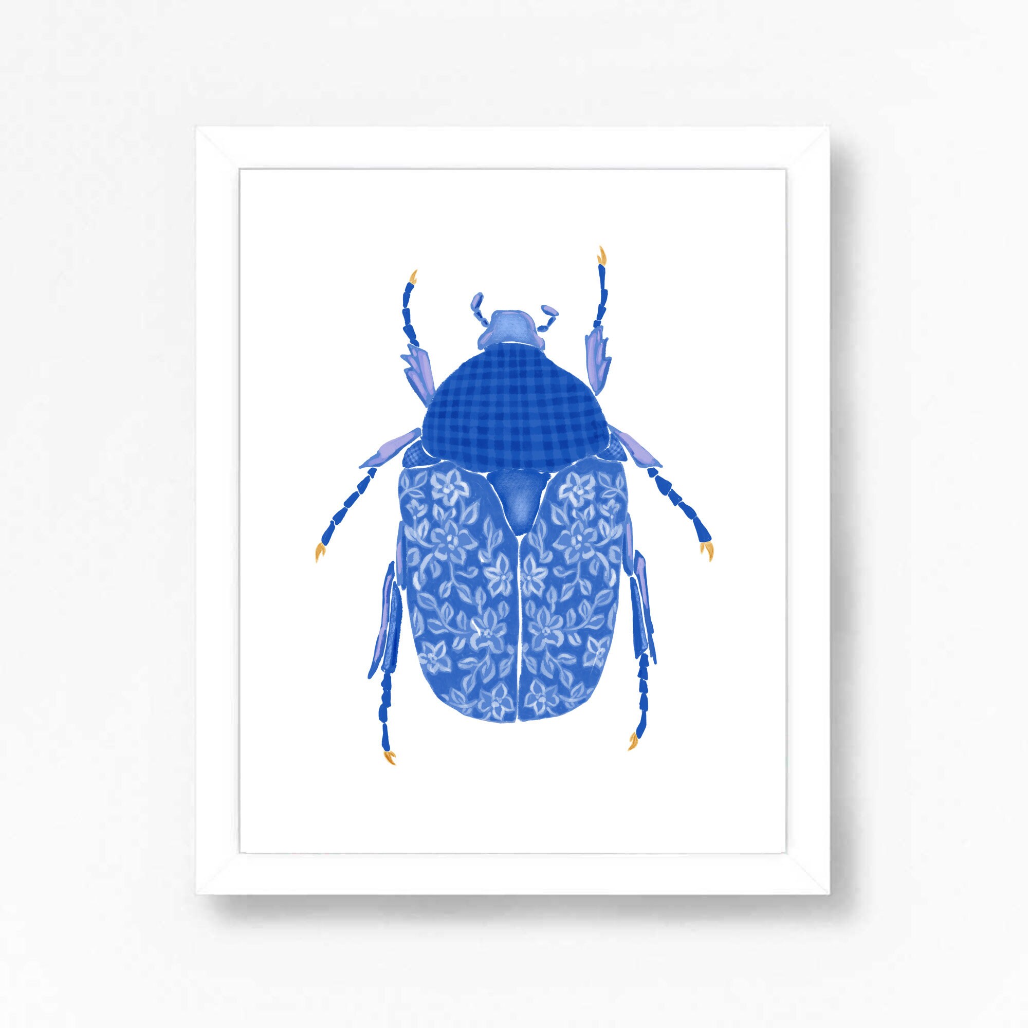 Beetle Patterned Art Print Insect Bug Floral Painting Wall Decor Garden ...