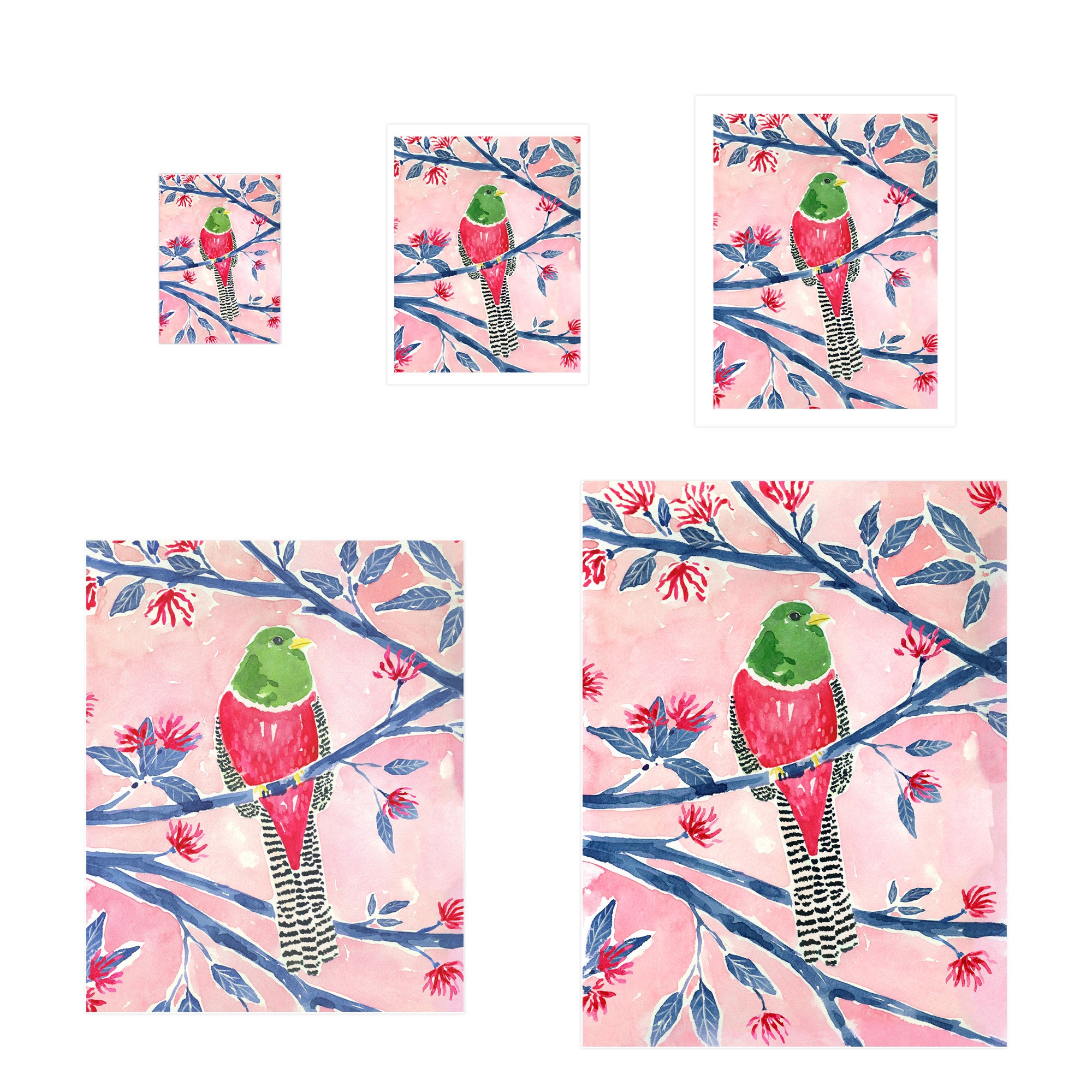Tropical Bird Art Print Wall Decor Painting Exotic Colorful Watercolor ...